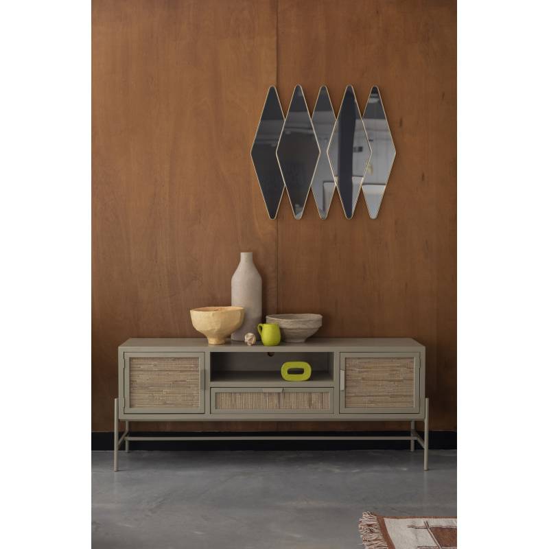 Meuble TV Yasu Dutchbone Enfilade Basse Métal Bois et Rotin Meuble de ...
