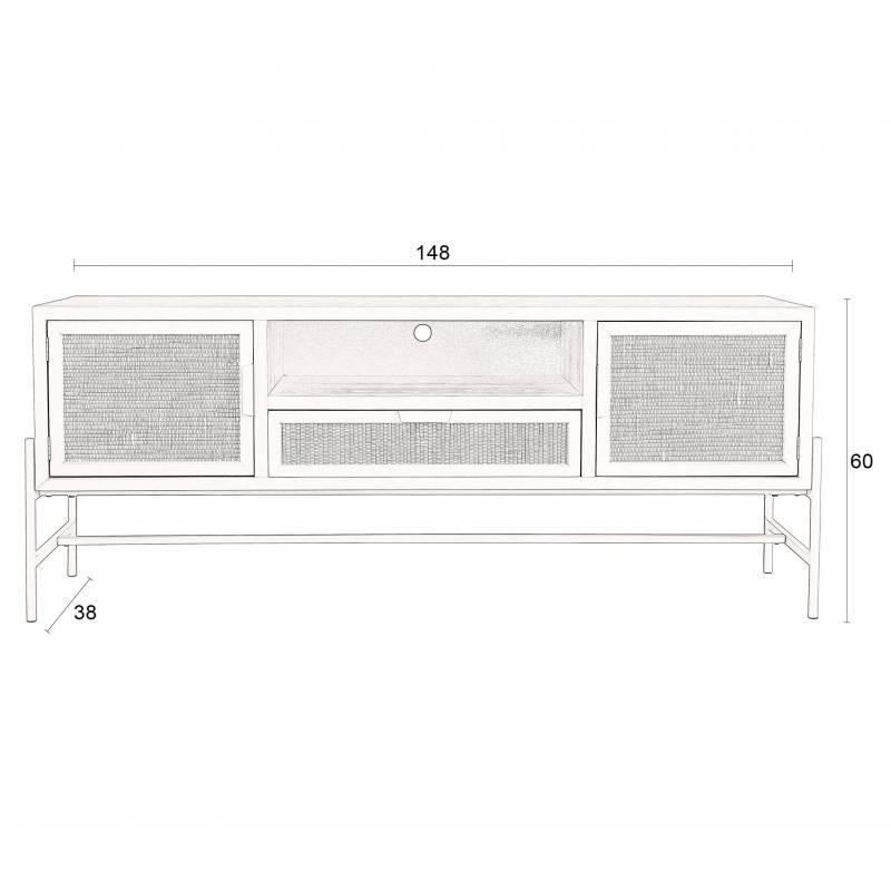 Meuble TV Yasu Dutchbone Enfilade Basse Métal Bois et Rotin Meuble de ...